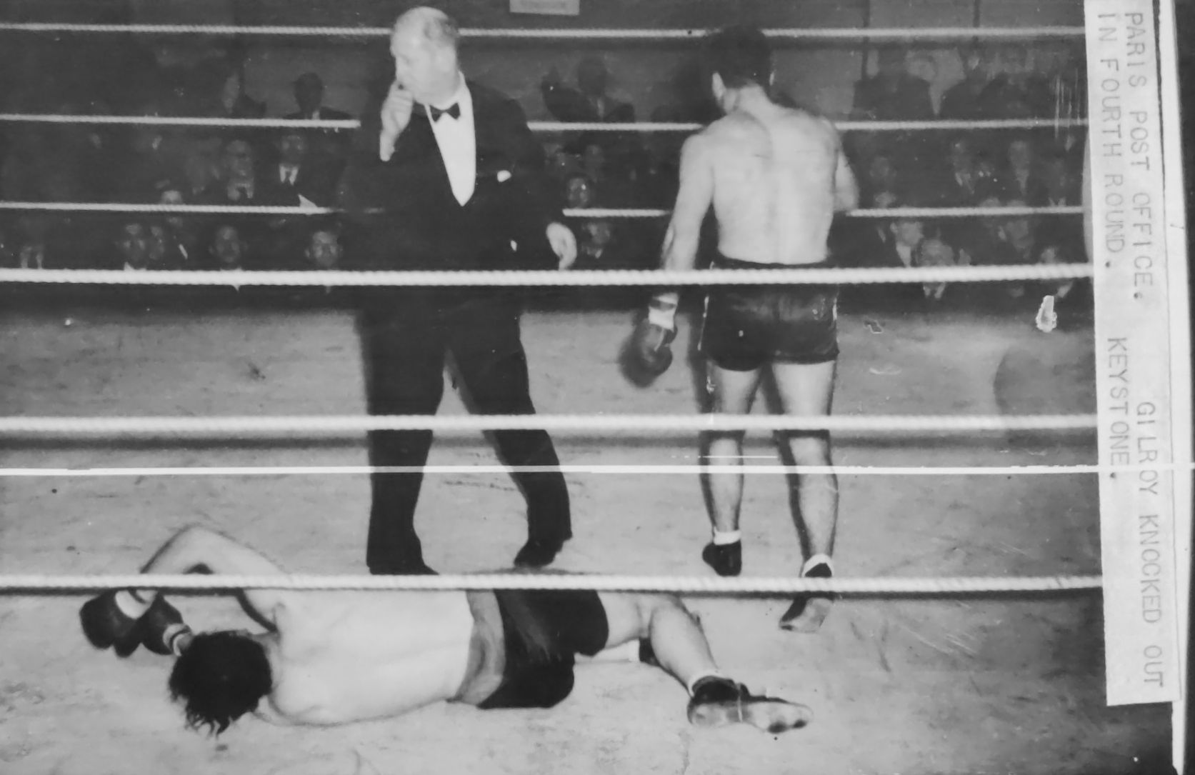 Marcel Cerdan met K.O. Bert Gilroy au 4ème round, 1947